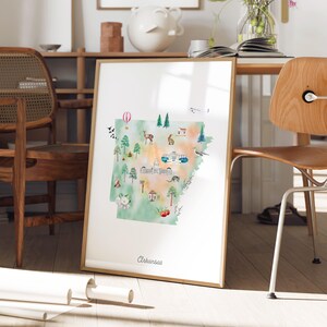 Arkansas Printable State Map, Illustrated Wall Art Print, Nursery Decor ...