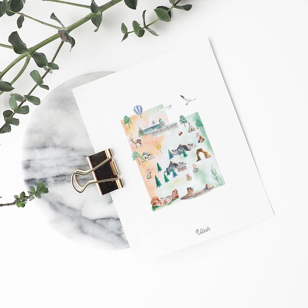 Utah Printable State Map, Illustrated Wall Art Print, Nursery Decor ...