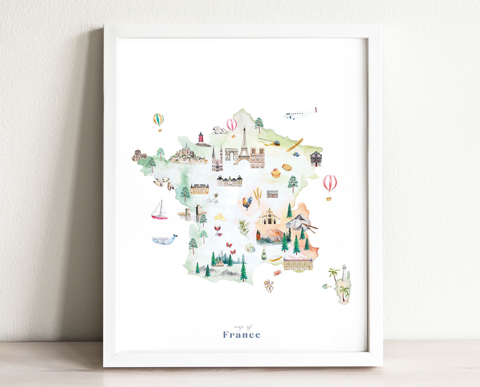 France Map Art Print Illustrated watercolor nursery decor | Etsy