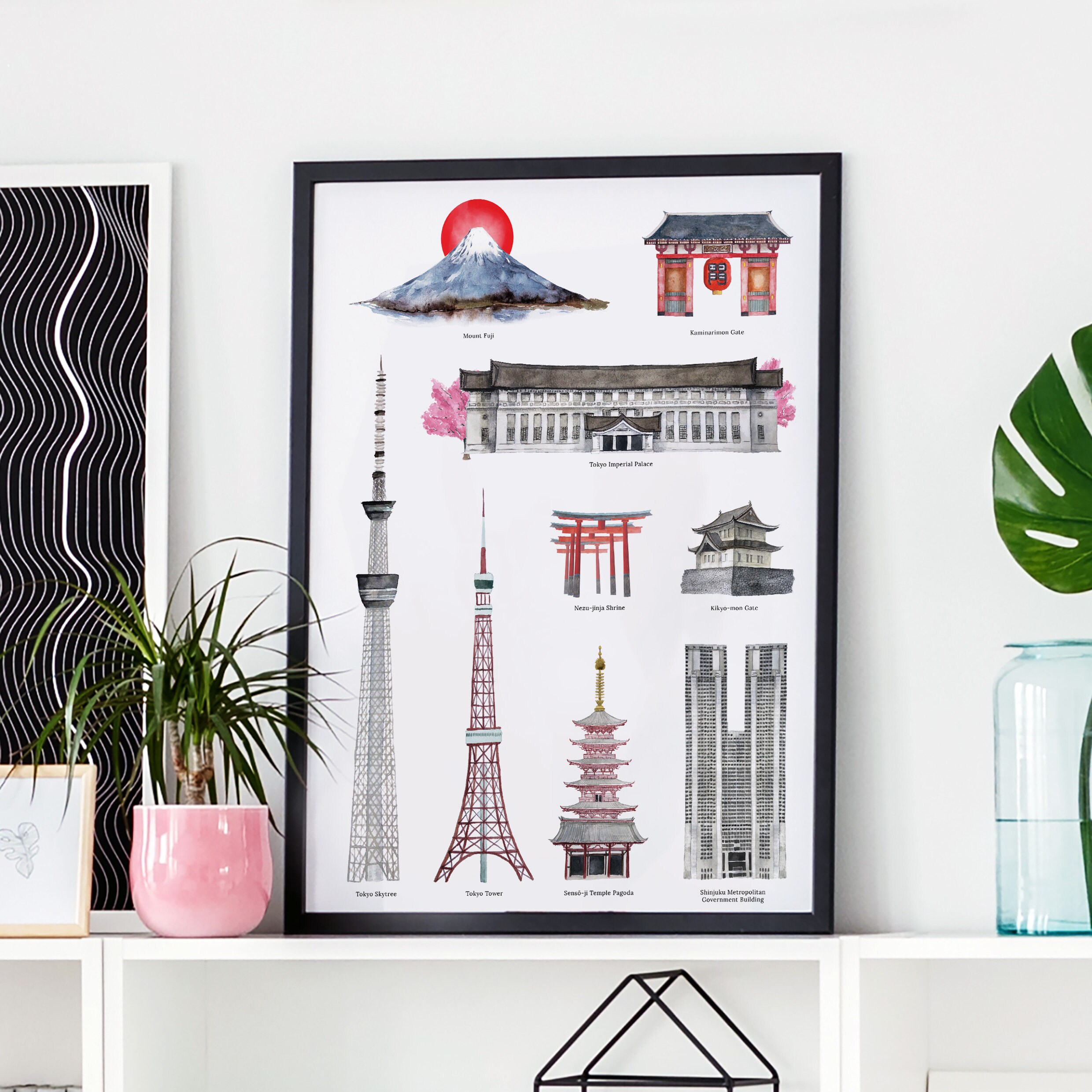 Tokyo Map & Landmarks Art Print Set Travel Decor Art Print | Etsy
