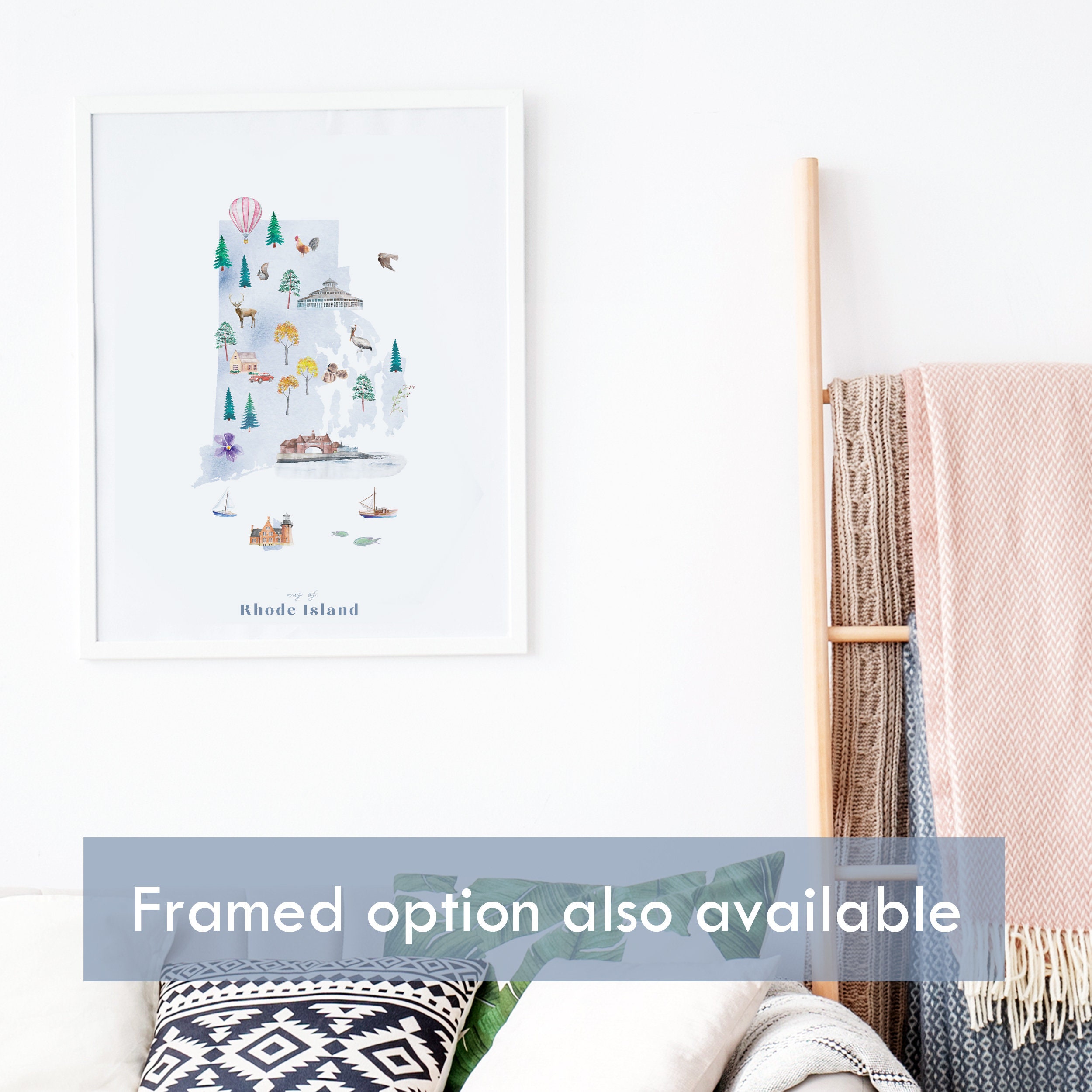 Rhode Island Illustrated State Map Wall Art Print Nursery | Etsy