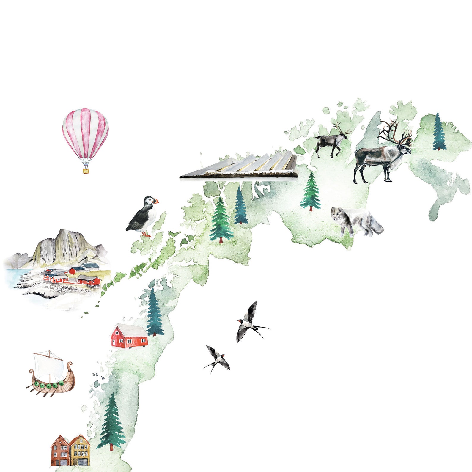 Norway Illustrated Map Printable Nursery Decor Map Art Print - Etsy