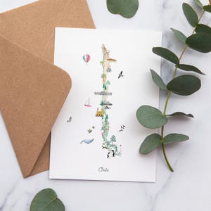 Chile Map Print: Watercolor Landmarks, Animals Nursery Art (digital ...