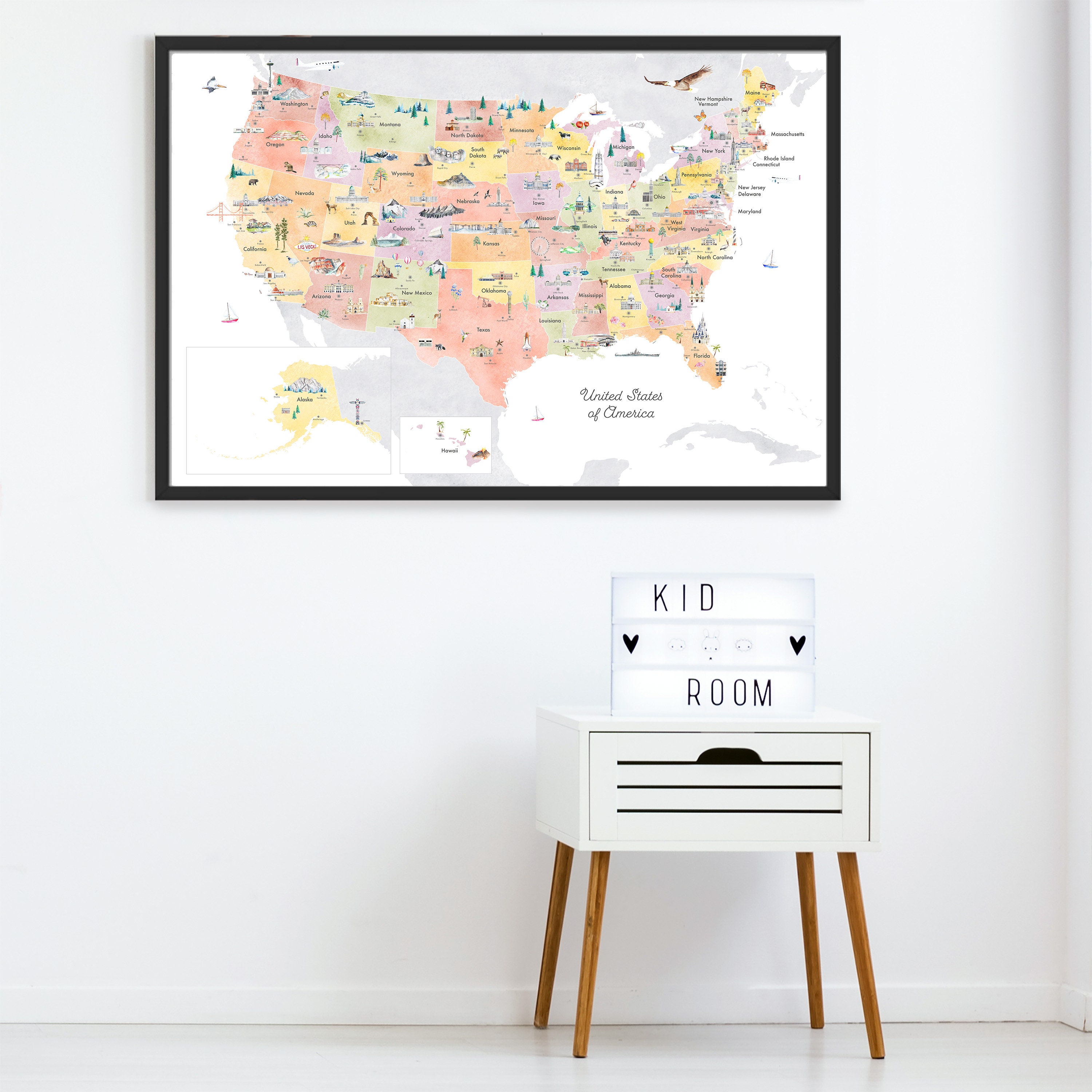 Educational United States Map Printable Earth Tones USA Map - Etsy