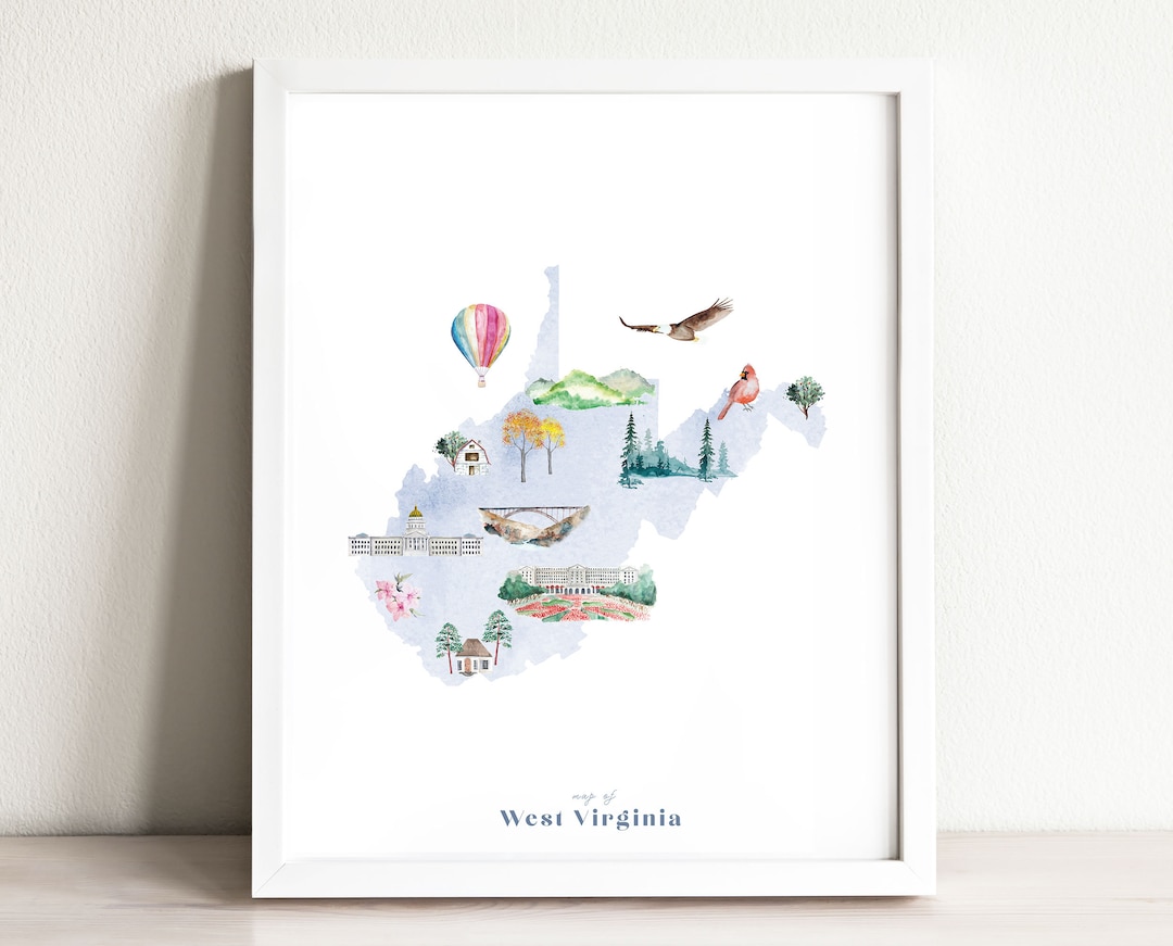 West Virginia Illustrated State Map Wall Art Print Nursery - Etsy