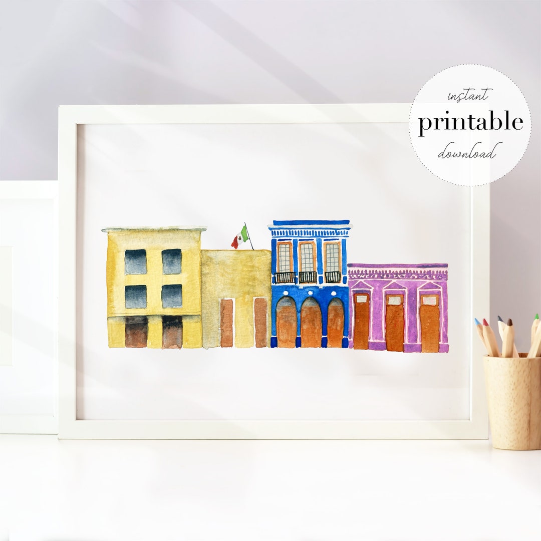 Merida Streetscape Illustrated Printable | Yucatan | Travel Art Print ...
