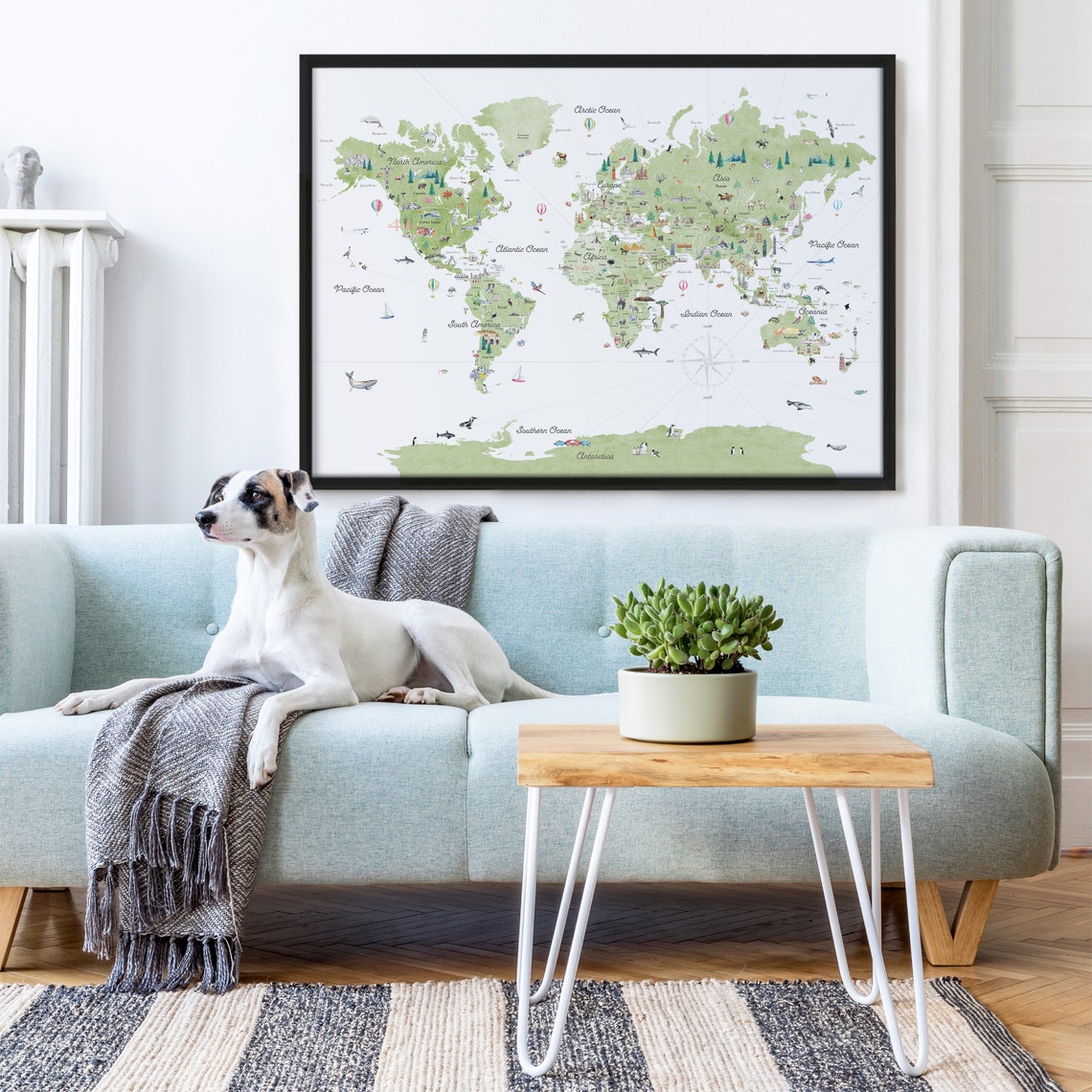 Green Educational World Map Printable Kids World Map - Etsy