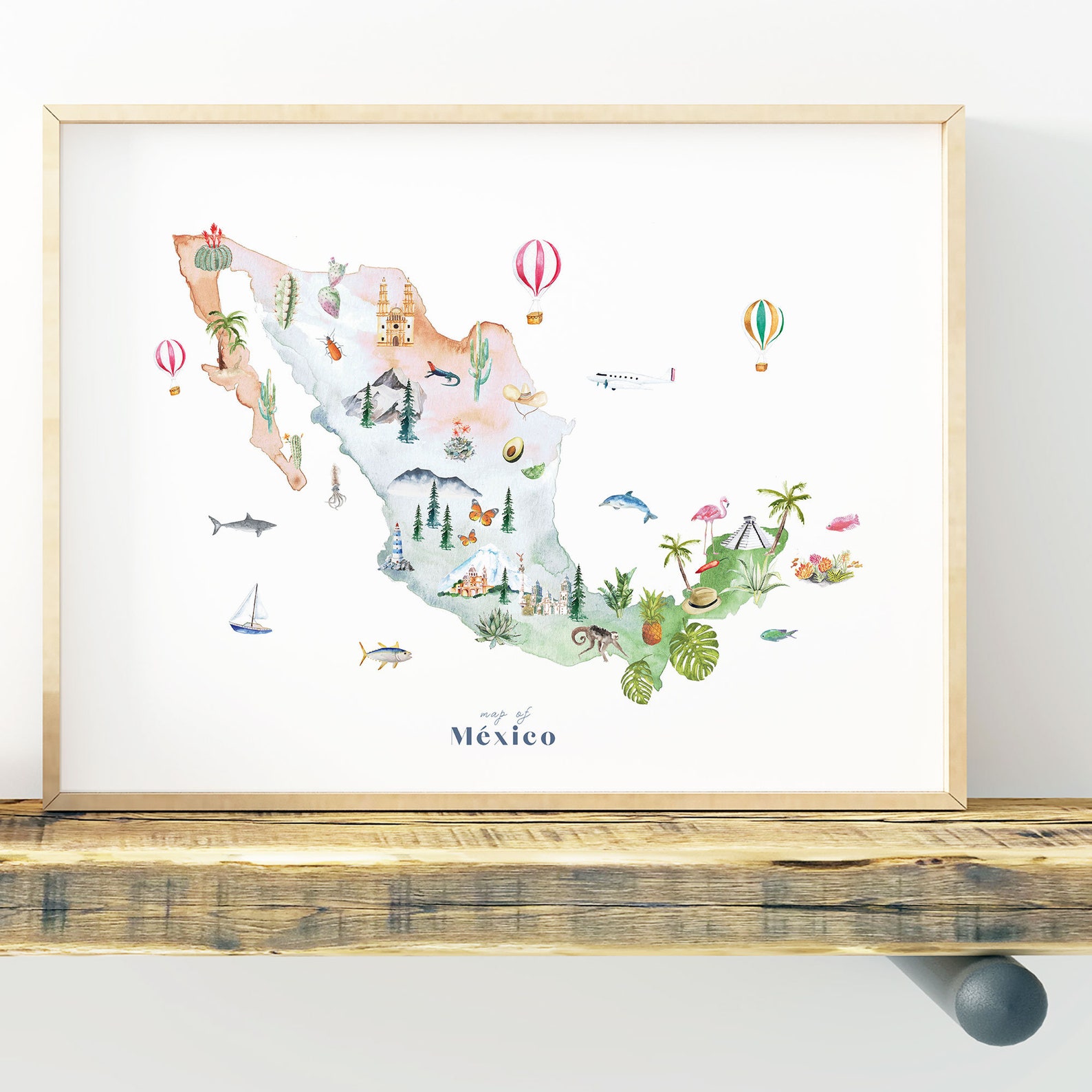 Mexico Illustrated Map Printable Wall Art Print Nursery - Etsy