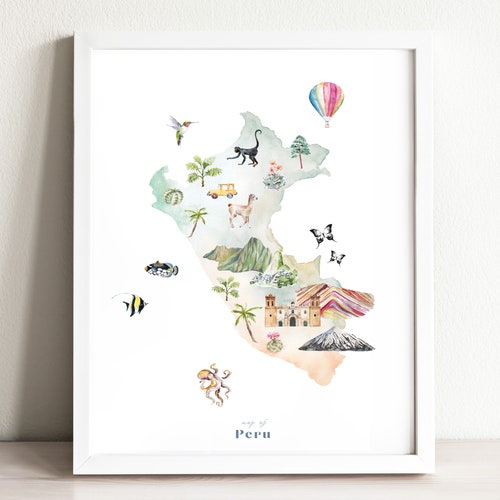 Peru Illustrated Map Printable Wall Art Print Nursery Decor - Etsy