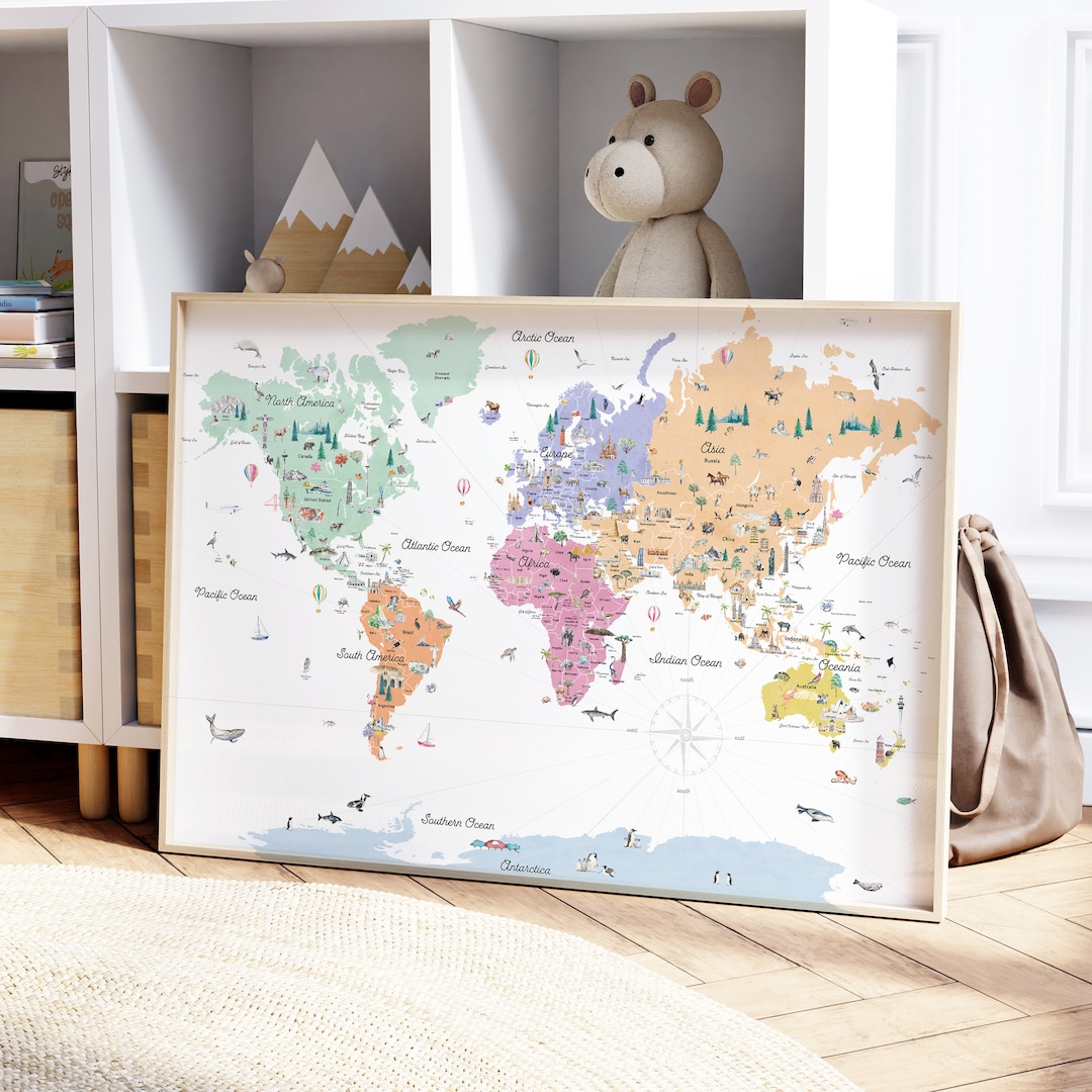 Pastels Educational World Map Printable | Kids World Map | Nursery ...