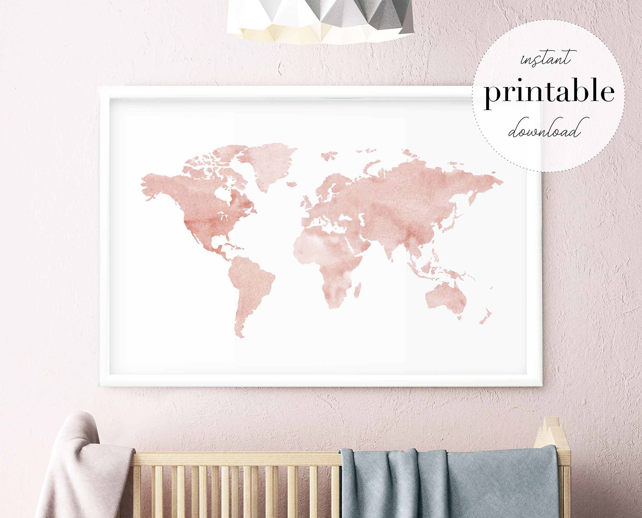 Pink World Map Printable Illustration Wall Art Print - Etsy