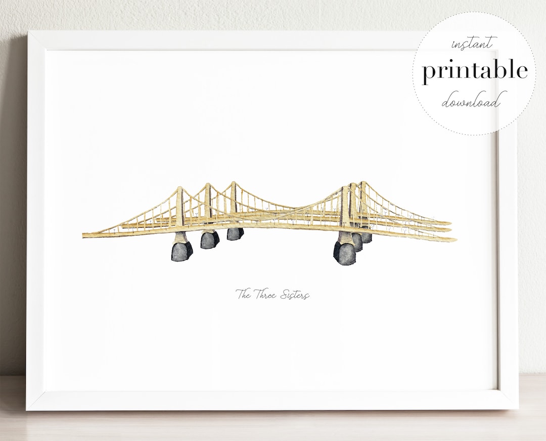 Three Sisters Bridges Printable, Illustration, Wall Art Print, Landmark ...