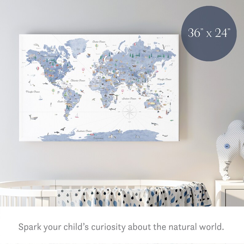 Educational Canvas World Map Travel Wall Art Kids World - Etsy