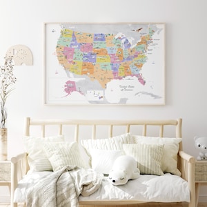 Educational United States Map Printable Pastels | USA Map | Kids Room ...