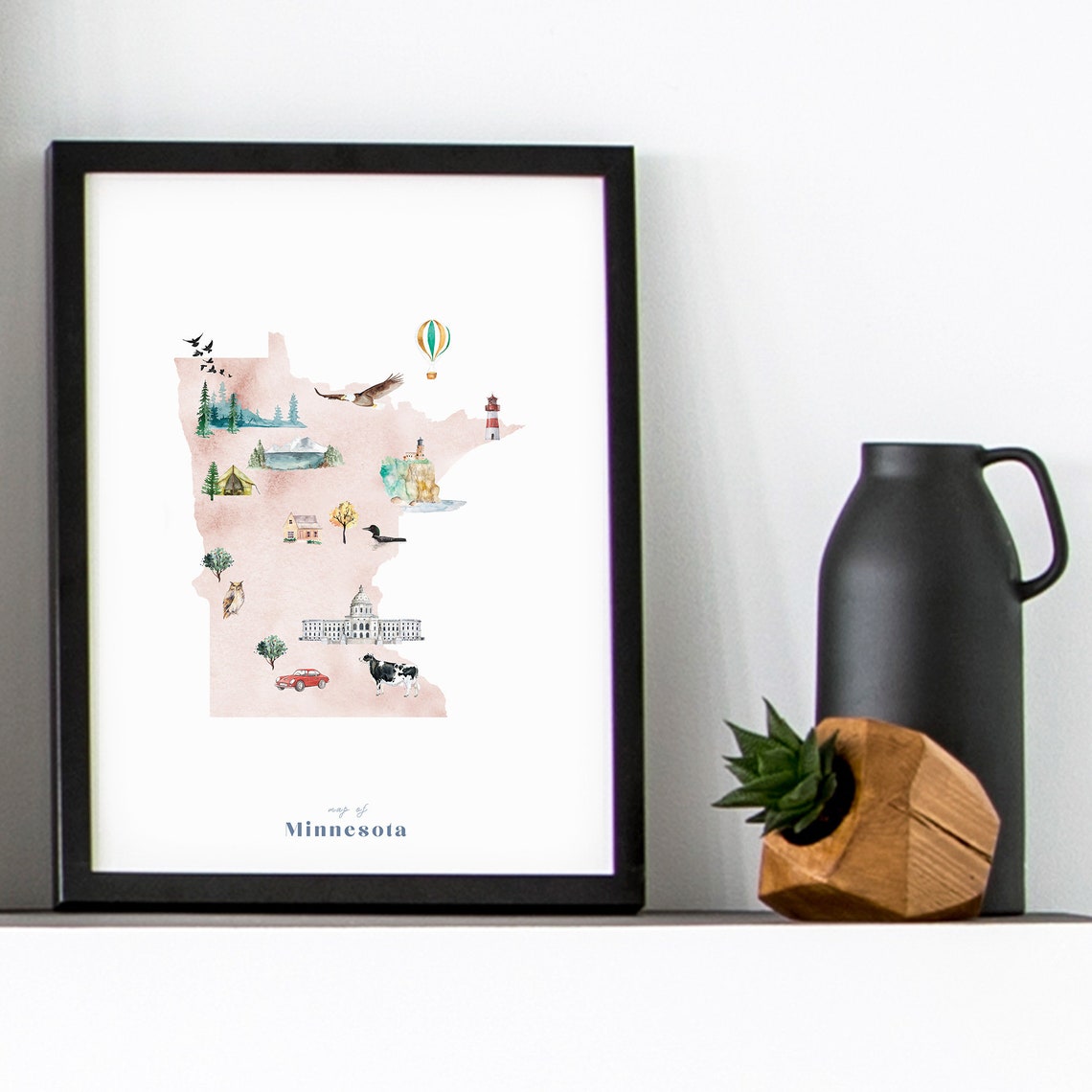 Minnesota Illustrated State Map Wall Art Print Nursery - Etsy