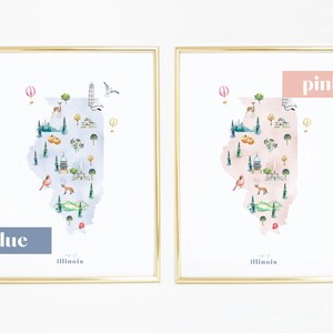 Illinois Illustrated State Map Wall Art Print Nursery Decor | Etsy