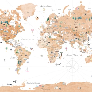 Tan Educational World Map Printable | Nursery Decor World Map ...
