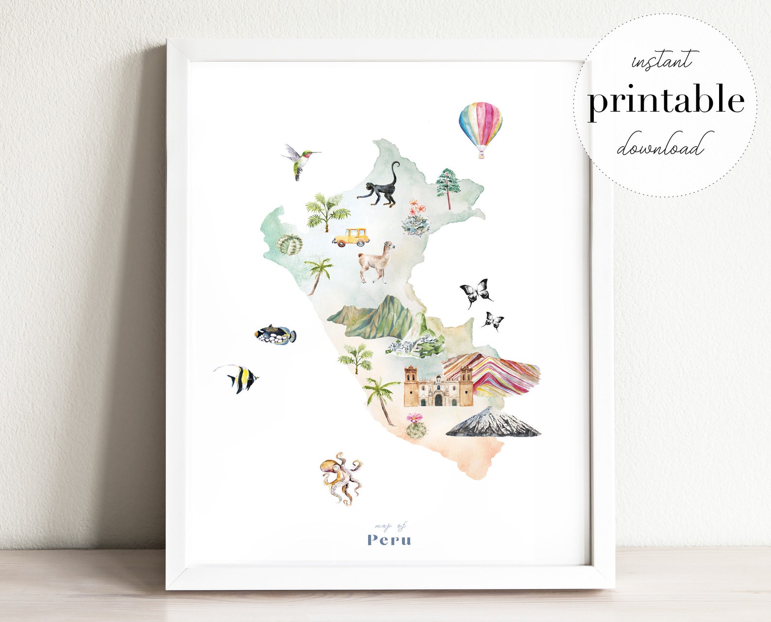 Peru Illustrated Map Printable Wall Art Print Nursery Decor | Etsy