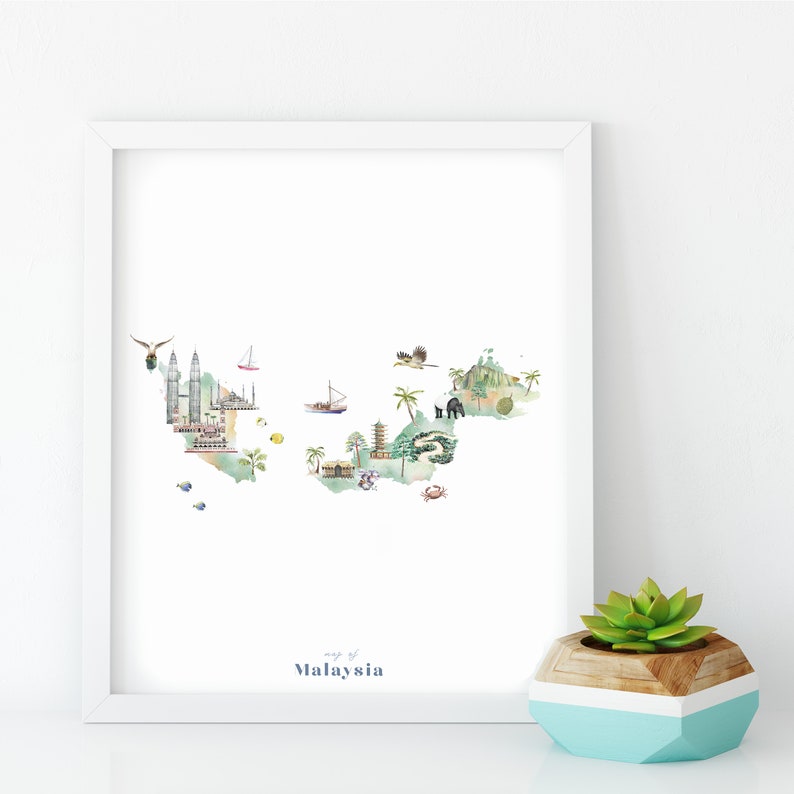 Malaysia Map Art Print Illustrated Home Decor Travel Poster | Etsy