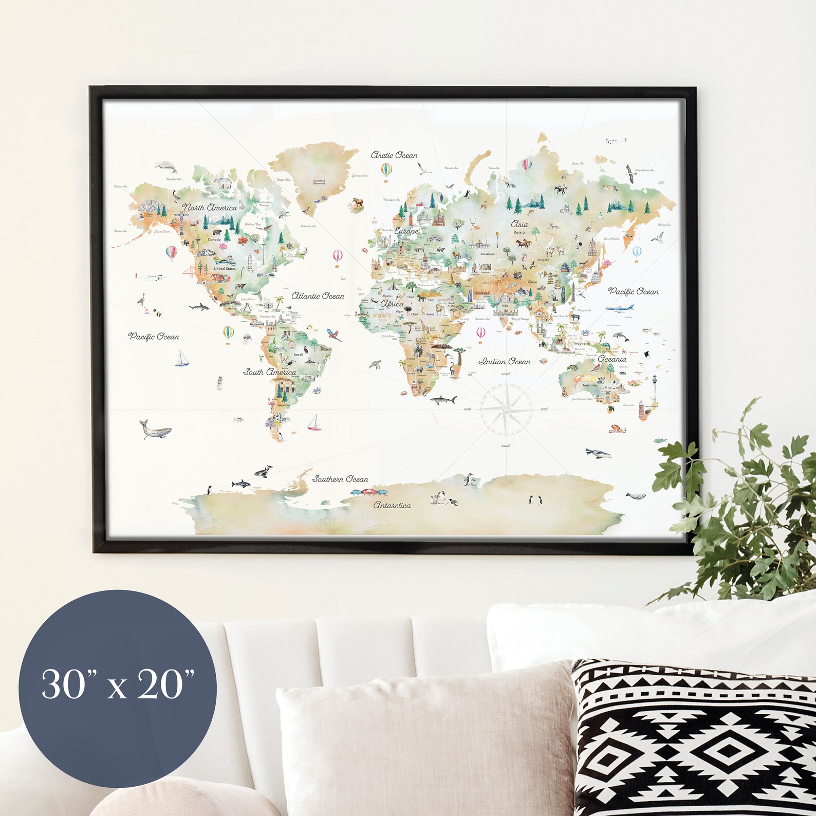 Gradient Educational World Map Kids Wall Art Nursery Decor - Etsy