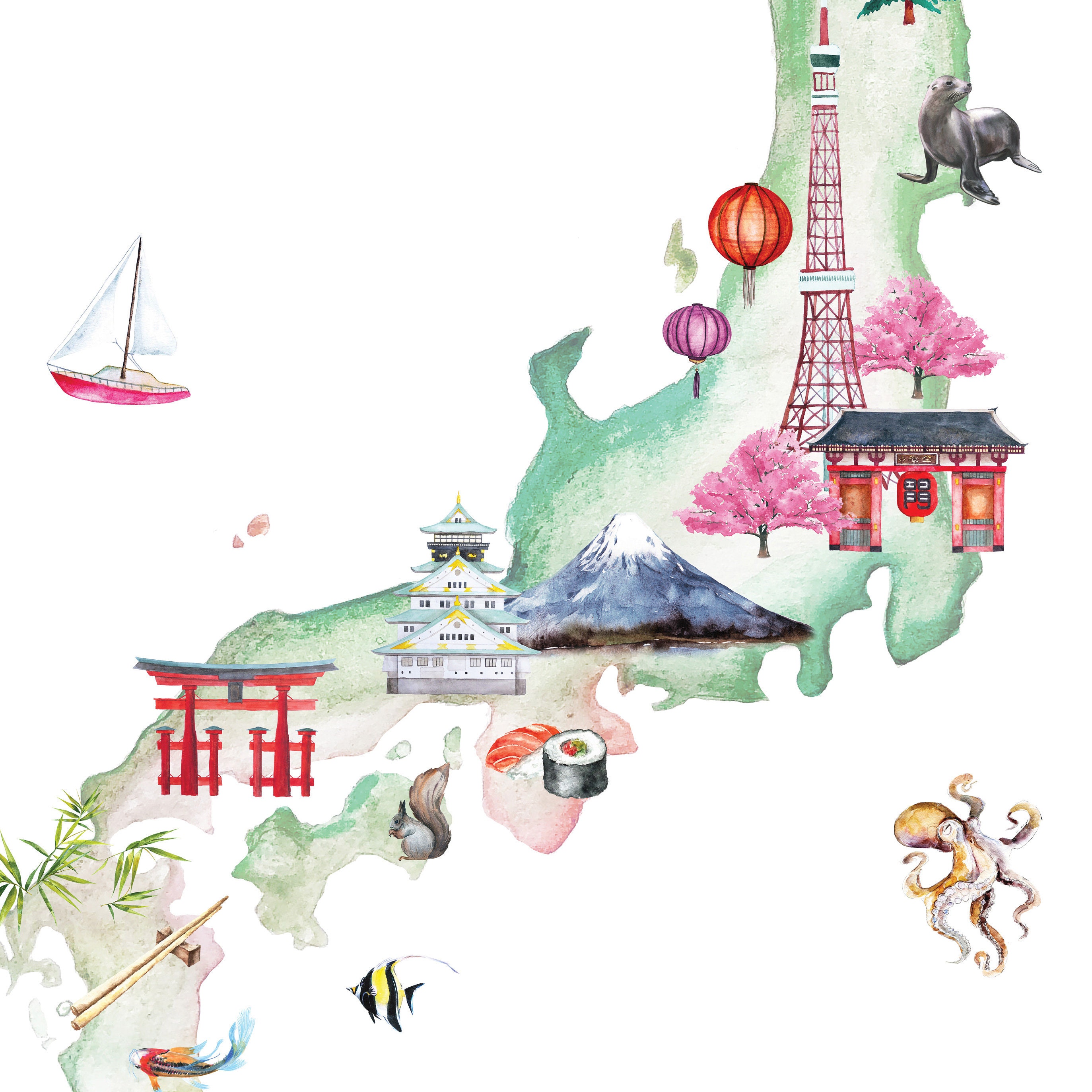 Japan Illustrated Map Printable Wall Art Print Nursery - Etsy