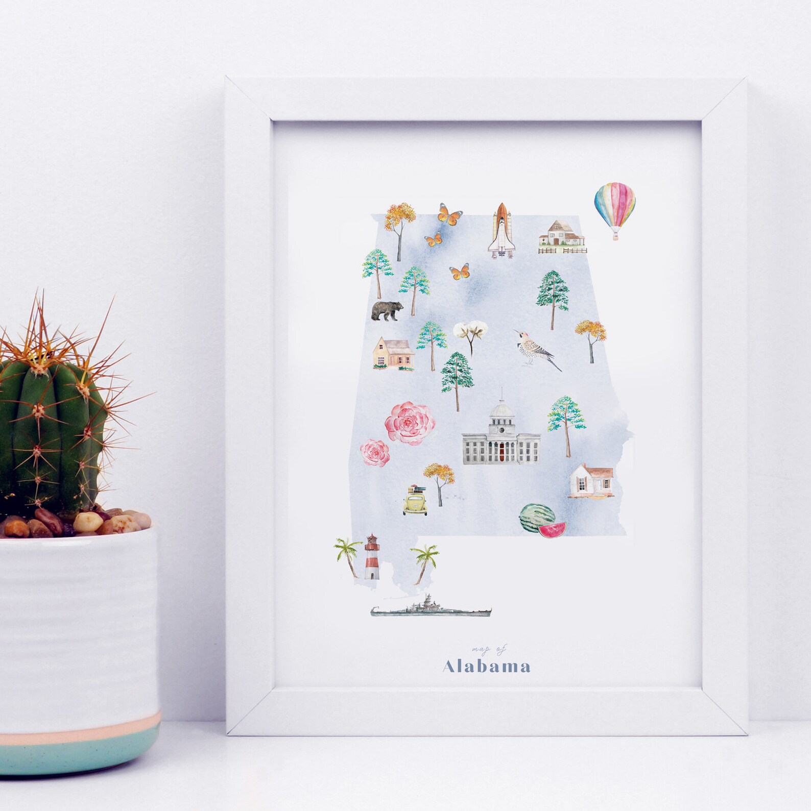 Alabama Printable State Map Illustrated Wall Art Print | Etsy