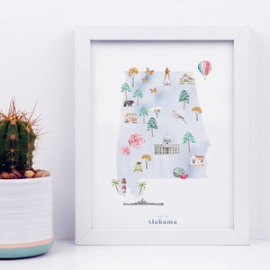 Alabama Printable State Map Illustrated Wall Art Print - Etsy