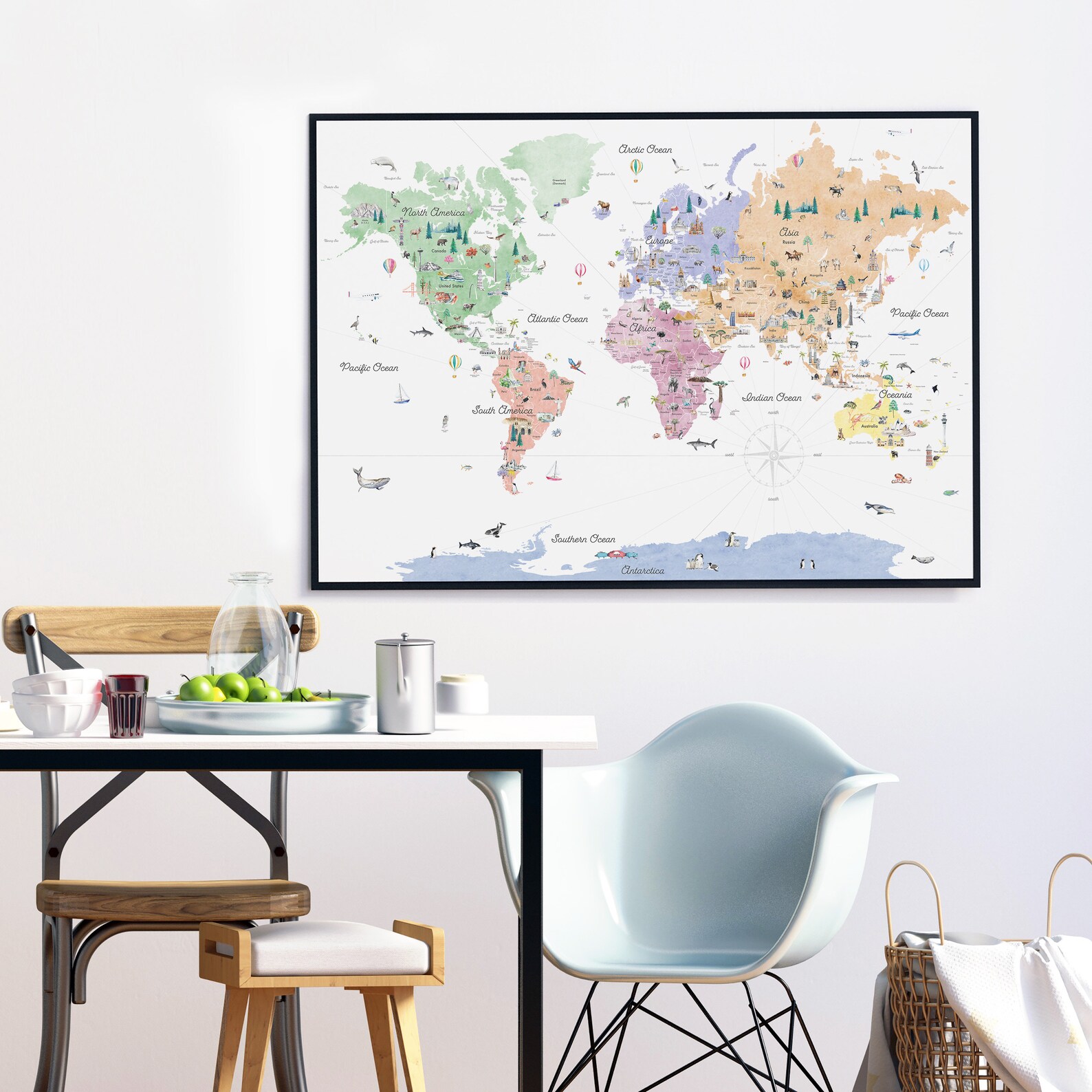 Pastels Educational World Map Printable Kids World Map - Etsy
