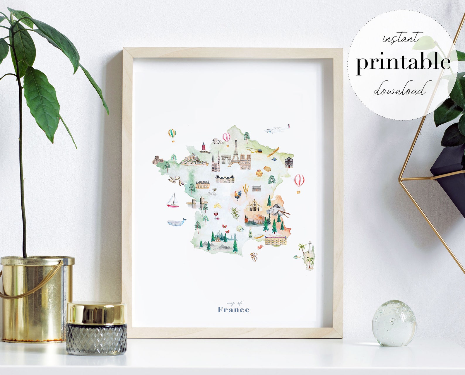 France Illustrated Map Printable Wall Art Print Nursery | Etsy