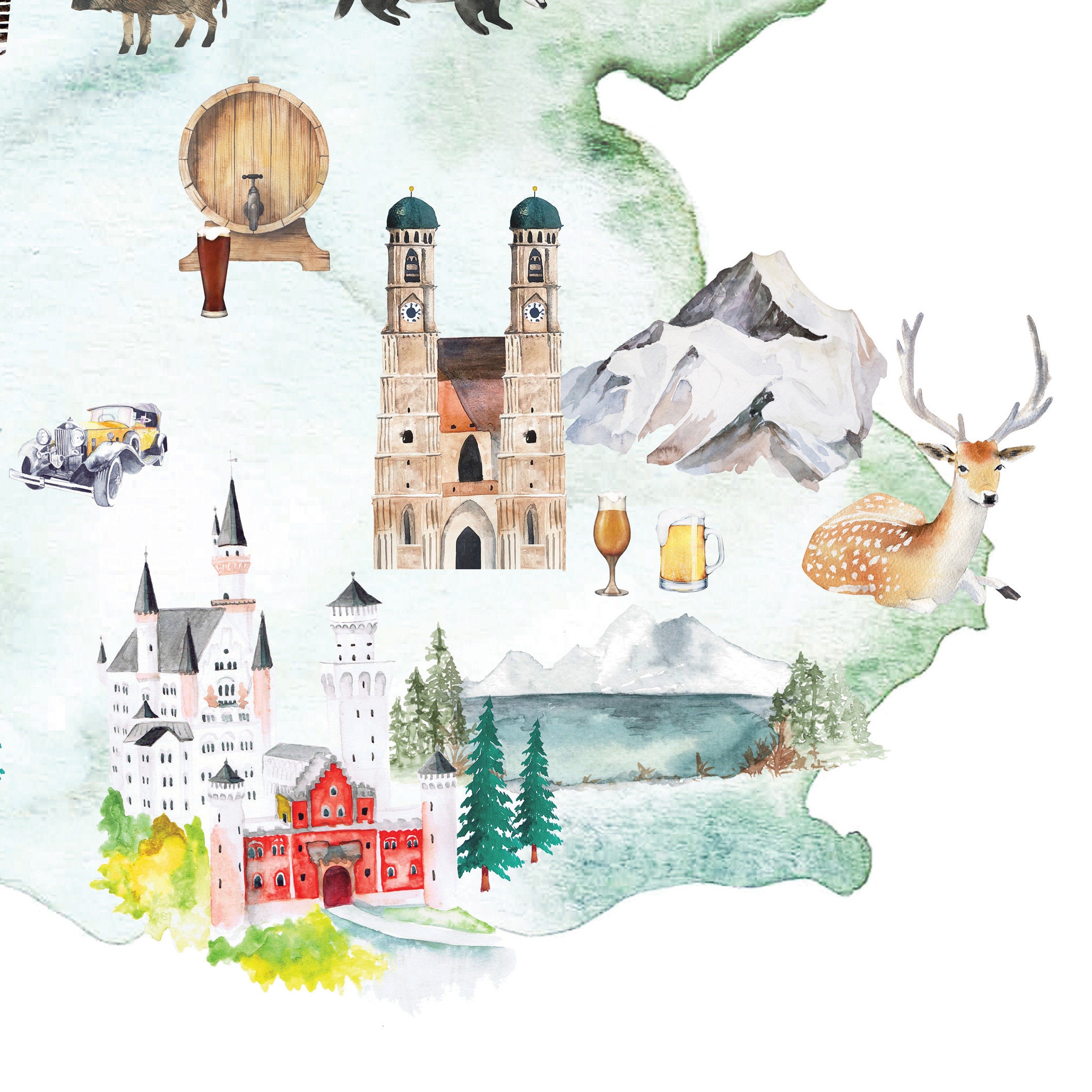 Germany Map Art Print Illustrated Watercolor Nursery Decor - Etsy