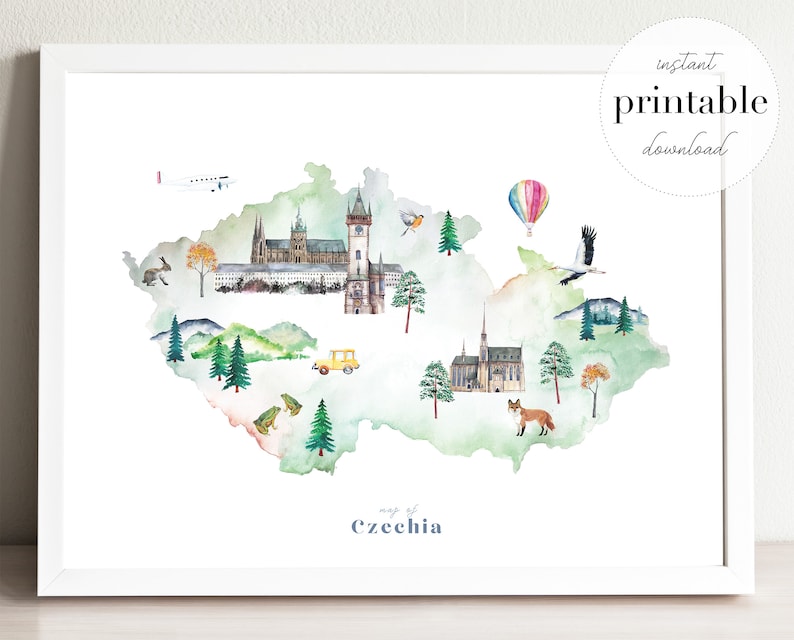 Czech Republic Illustrated Map Printable Wall Art Print - Etsy