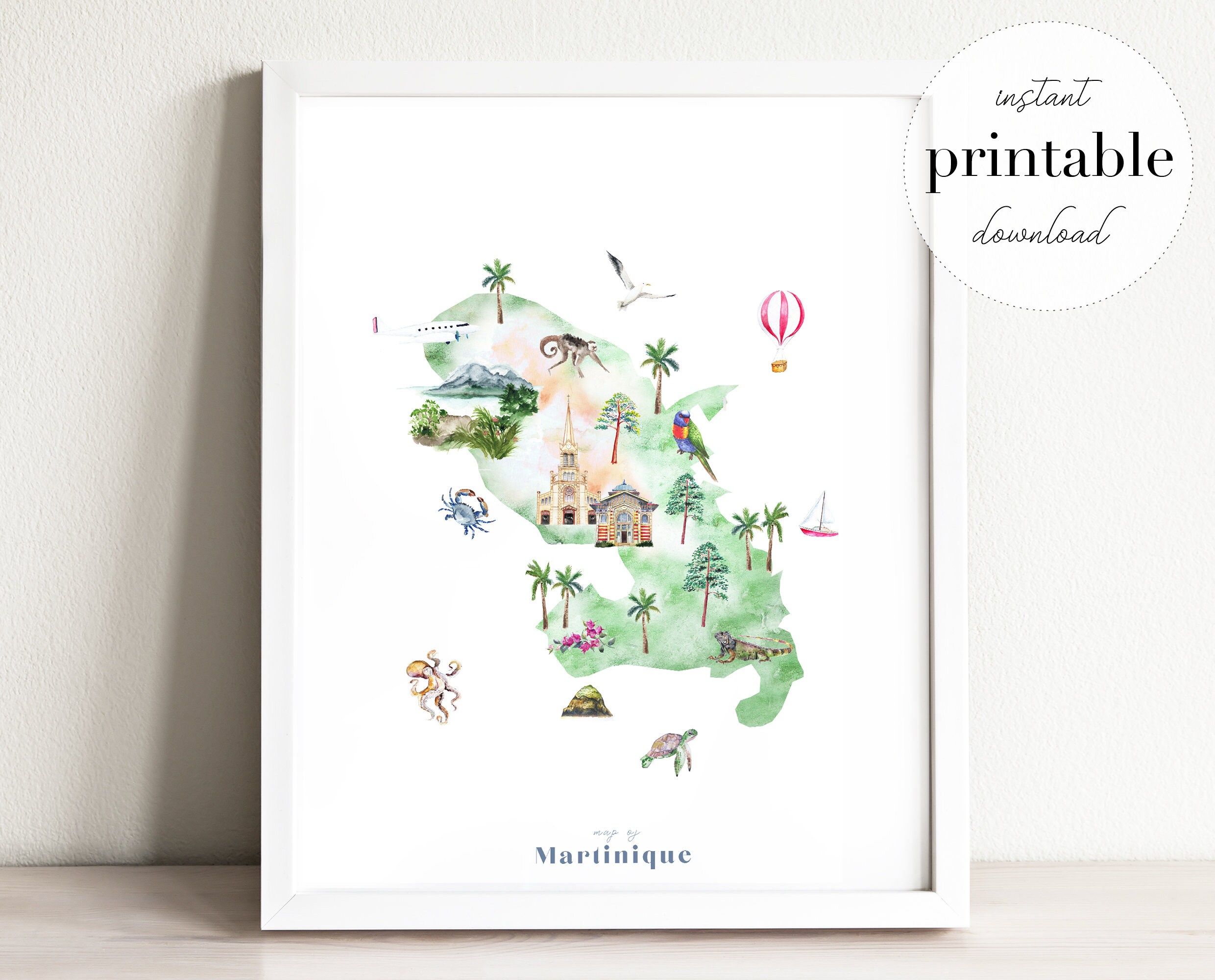 Martinique Illustrated Map Printable Wall Art Print Nursery | Etsy