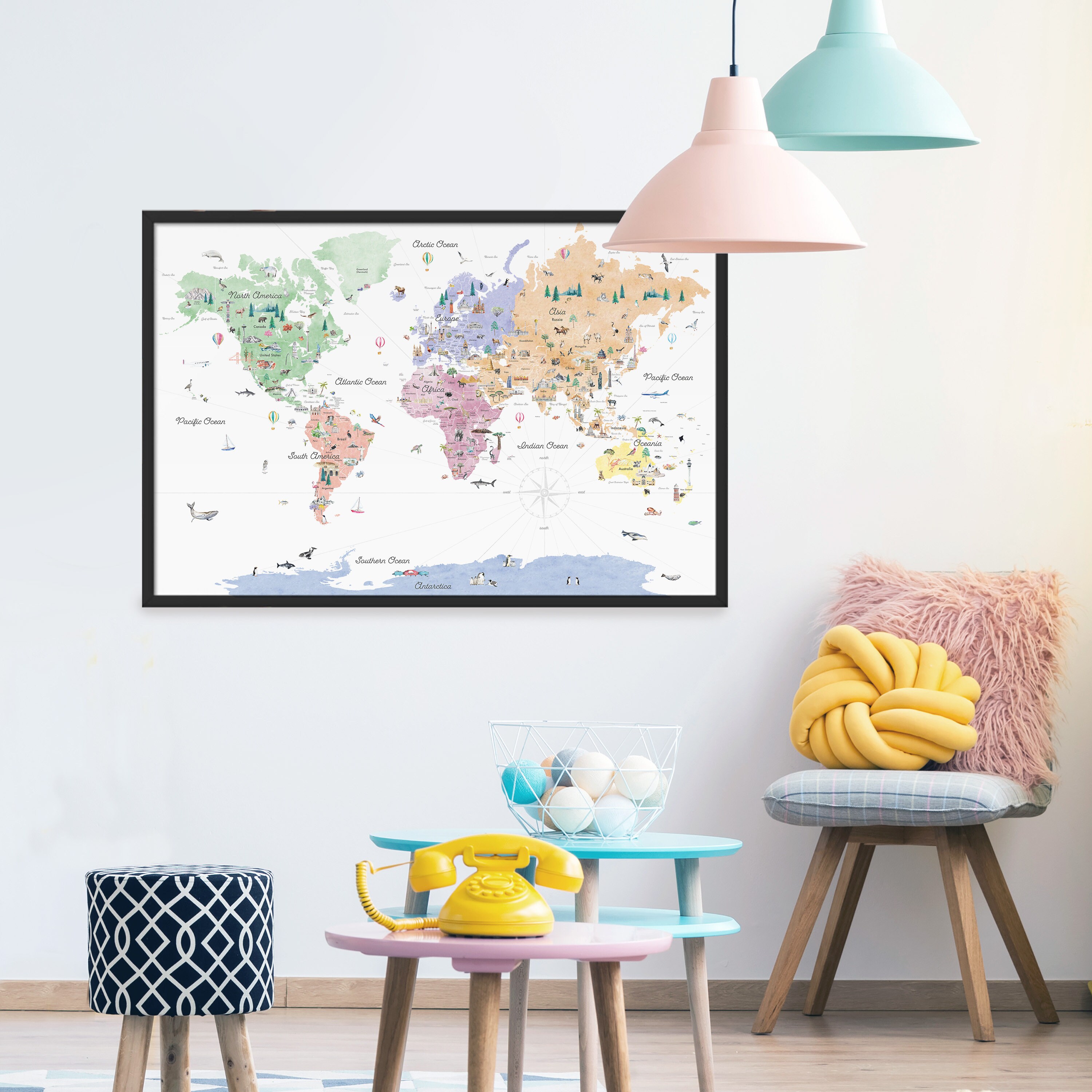 Pastels Educational World Map Printable Kids World Map - Etsy UK