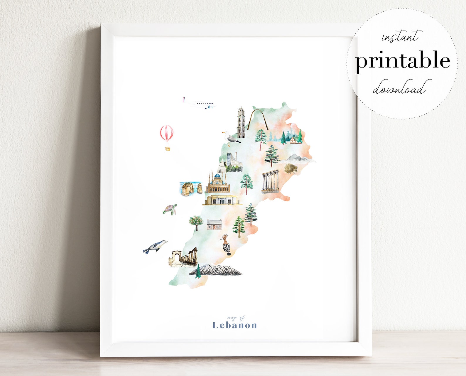 Lebanon Illustrated Map Printable Wall Art Print Nursery - Etsy