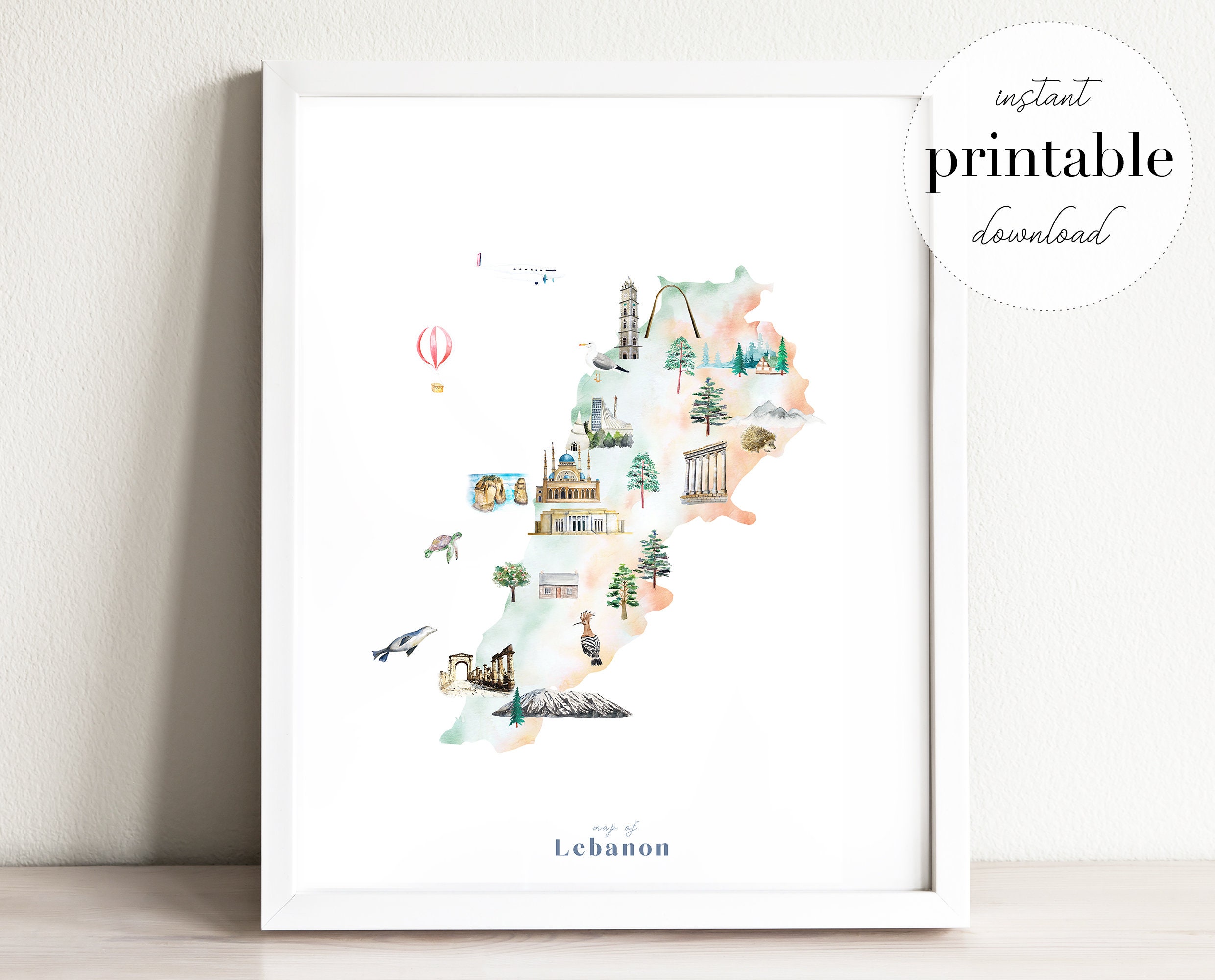 Lebanon Illustrated Map Printable Wall Art Print Nursery - Etsy