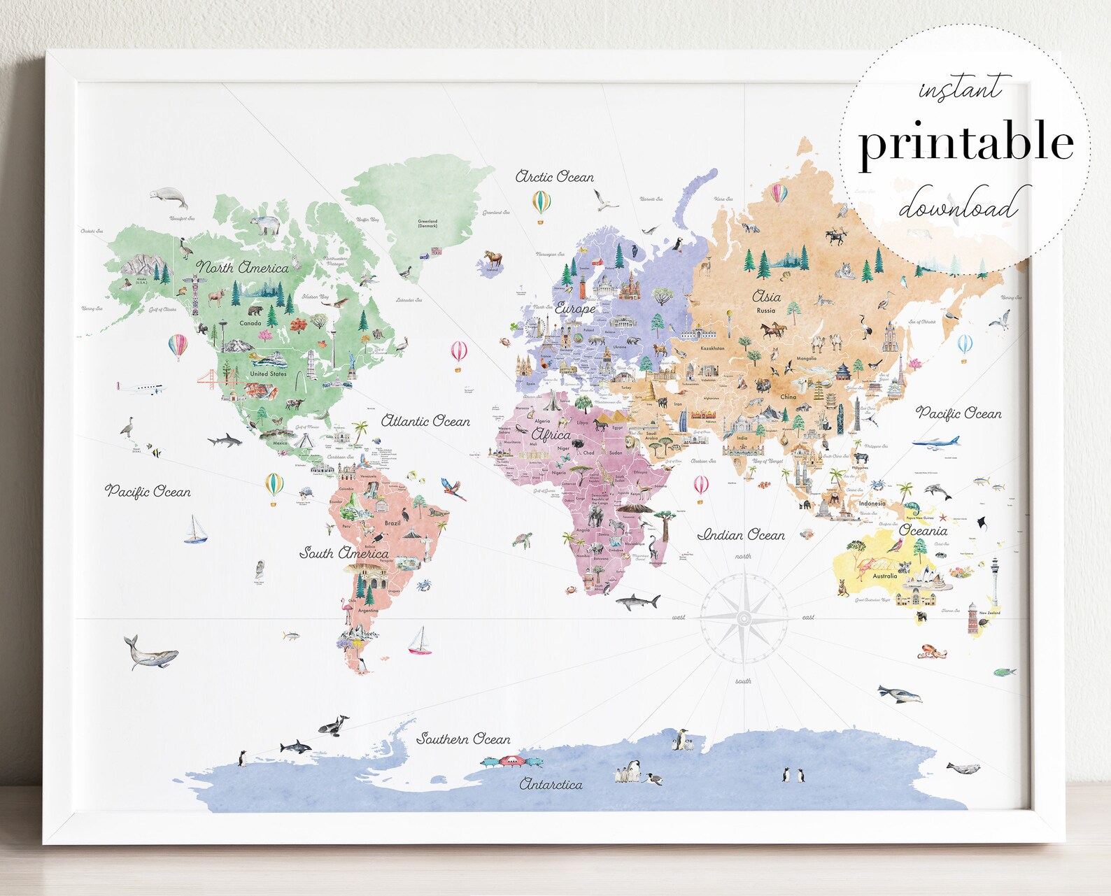 Pastels Educational World Map Printable Kids World Map - Etsy