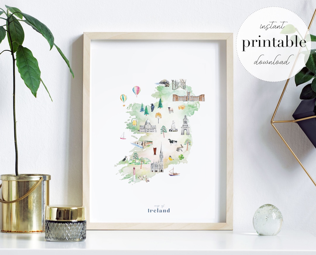Ireland Illustrated Map Printable Wall Art Print Nursery - Etsy