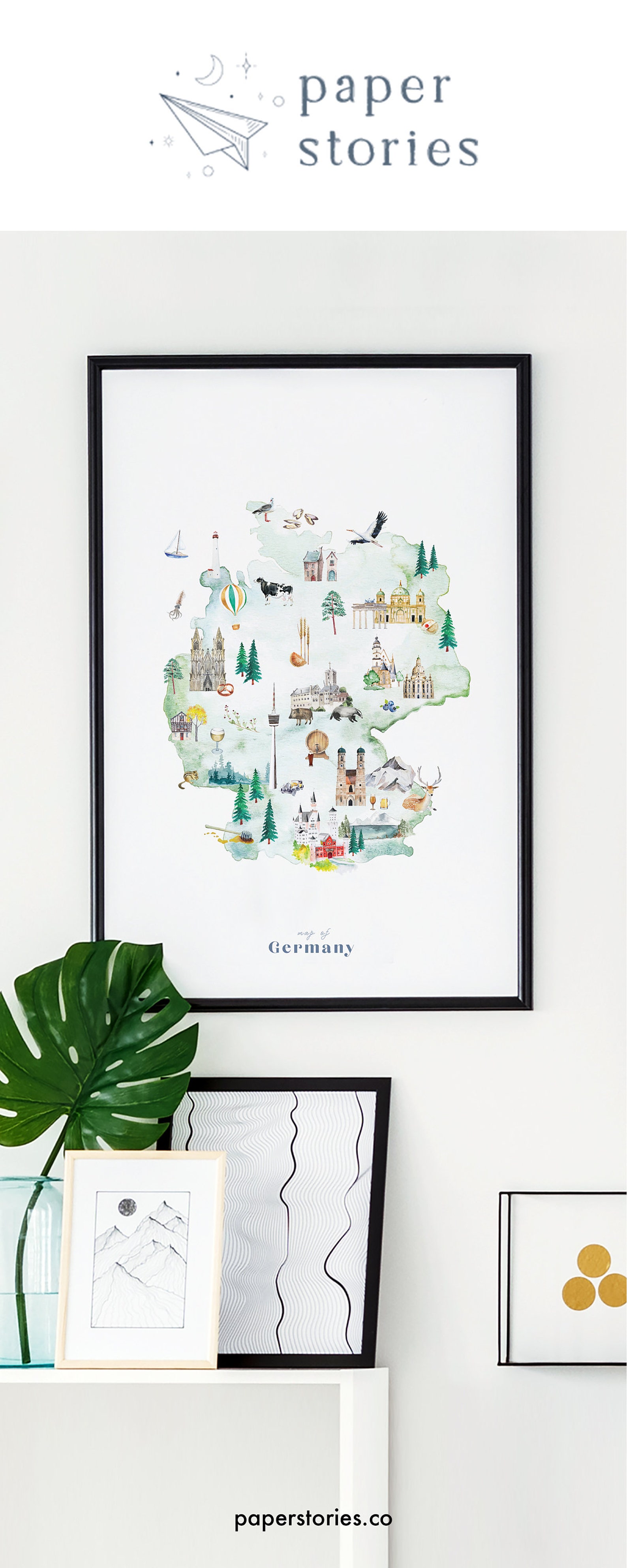 Germany Map Art Print Illustrated Watercolor Nursery Decor - Etsy