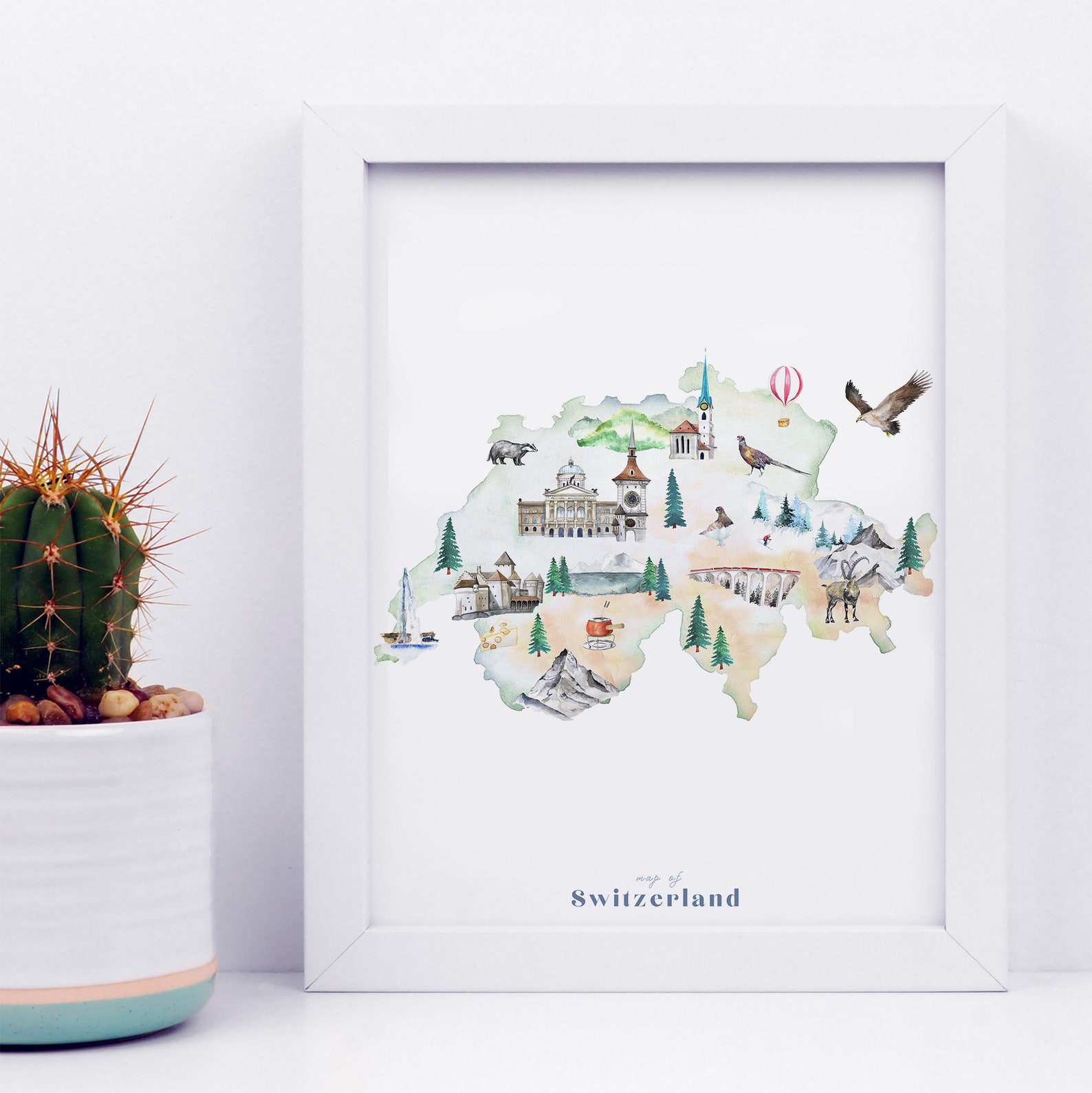 Switzerland Illustrated Map Printable Wall Art Print Nursery - Etsy