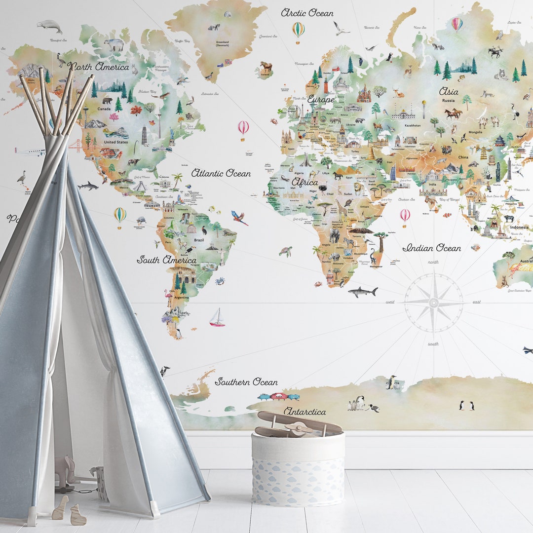 Gradient Educational World Map Wall Decal Playful Nursery Decor Kids ...