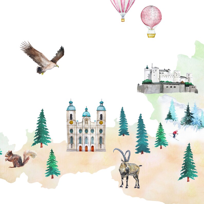 Austria Illustrated Map Printable Wall Art Print Nursery | Etsy