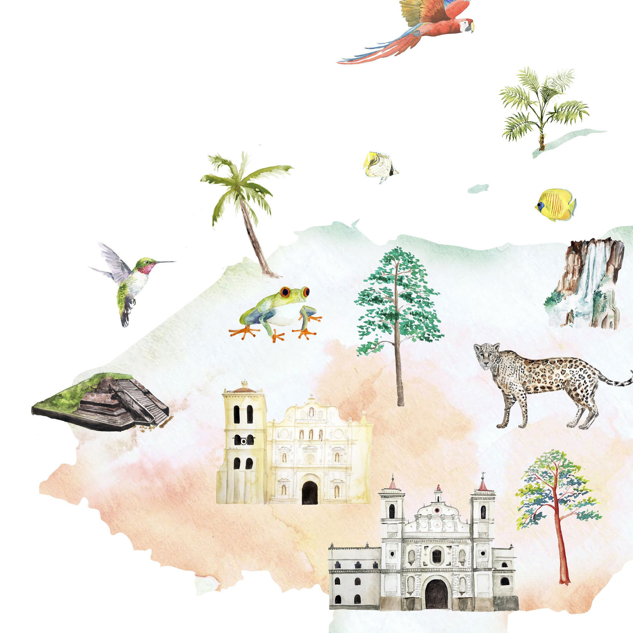 Honduras Illustrated Map Printable wall art print nursery | Etsy