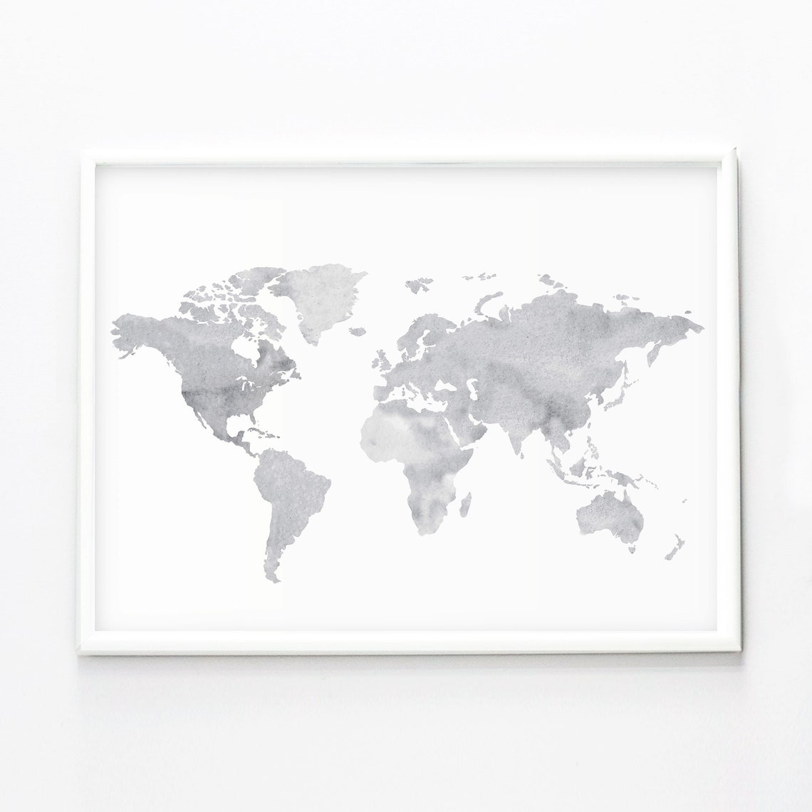 Grey World Map Printable Illustration Wall Art Print - Etsy