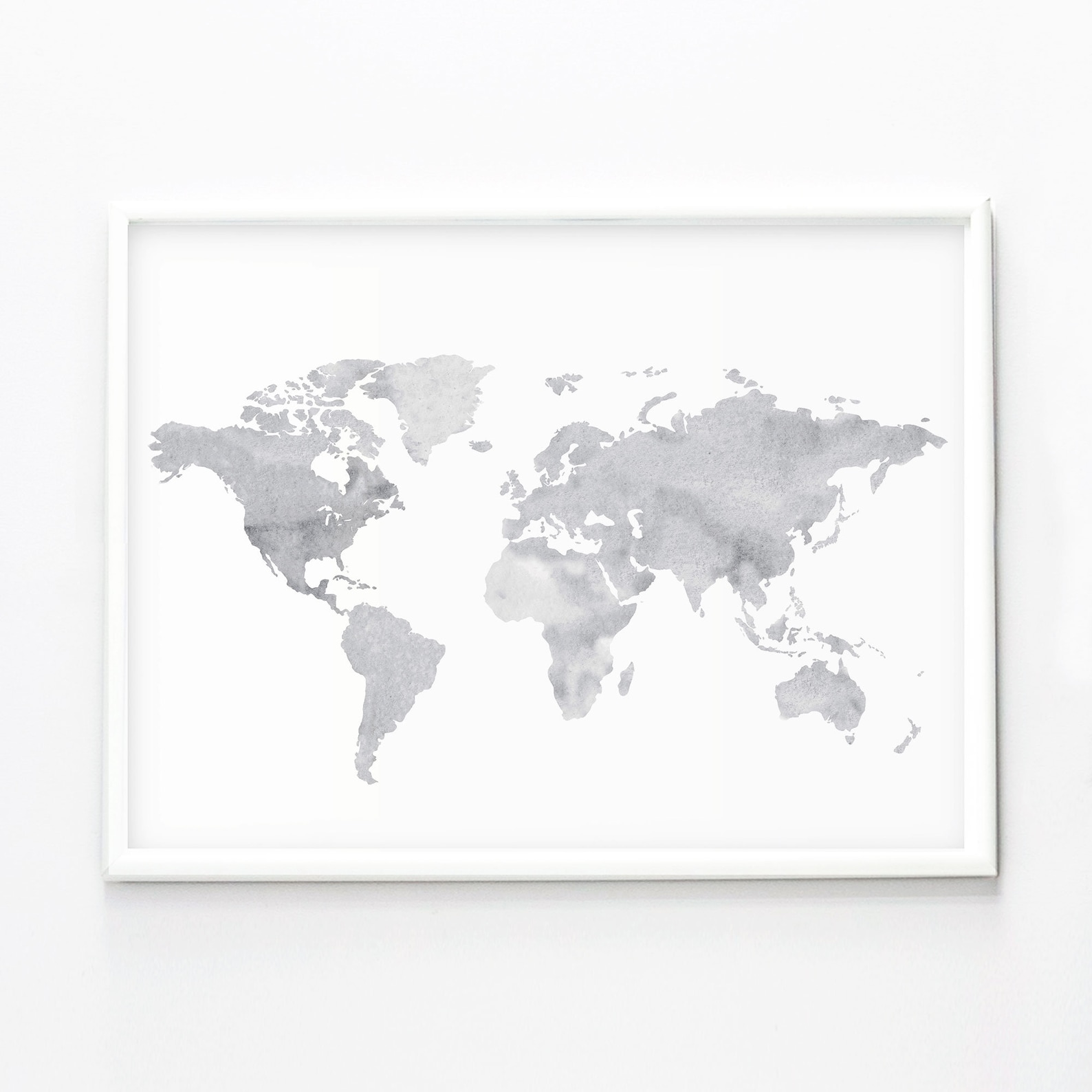 Grey World Map Printable Illustration Wall Art Print - Etsy