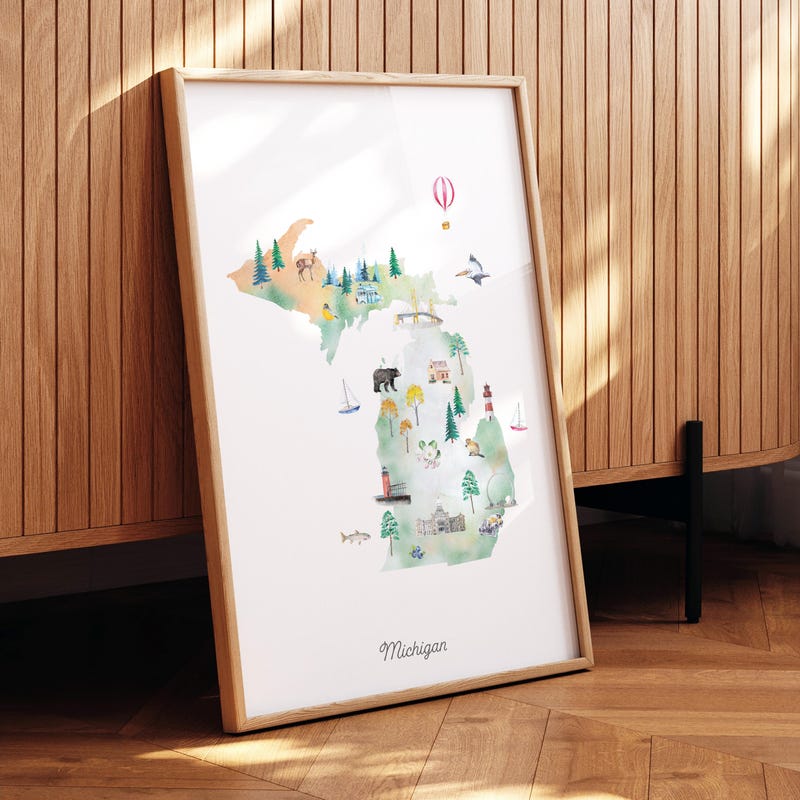 Michigan Map Art - Etsy