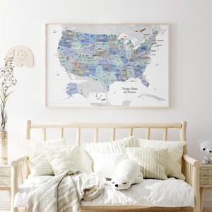 Educational United States Map Printable Cool Tones | USA Map | Kids ...