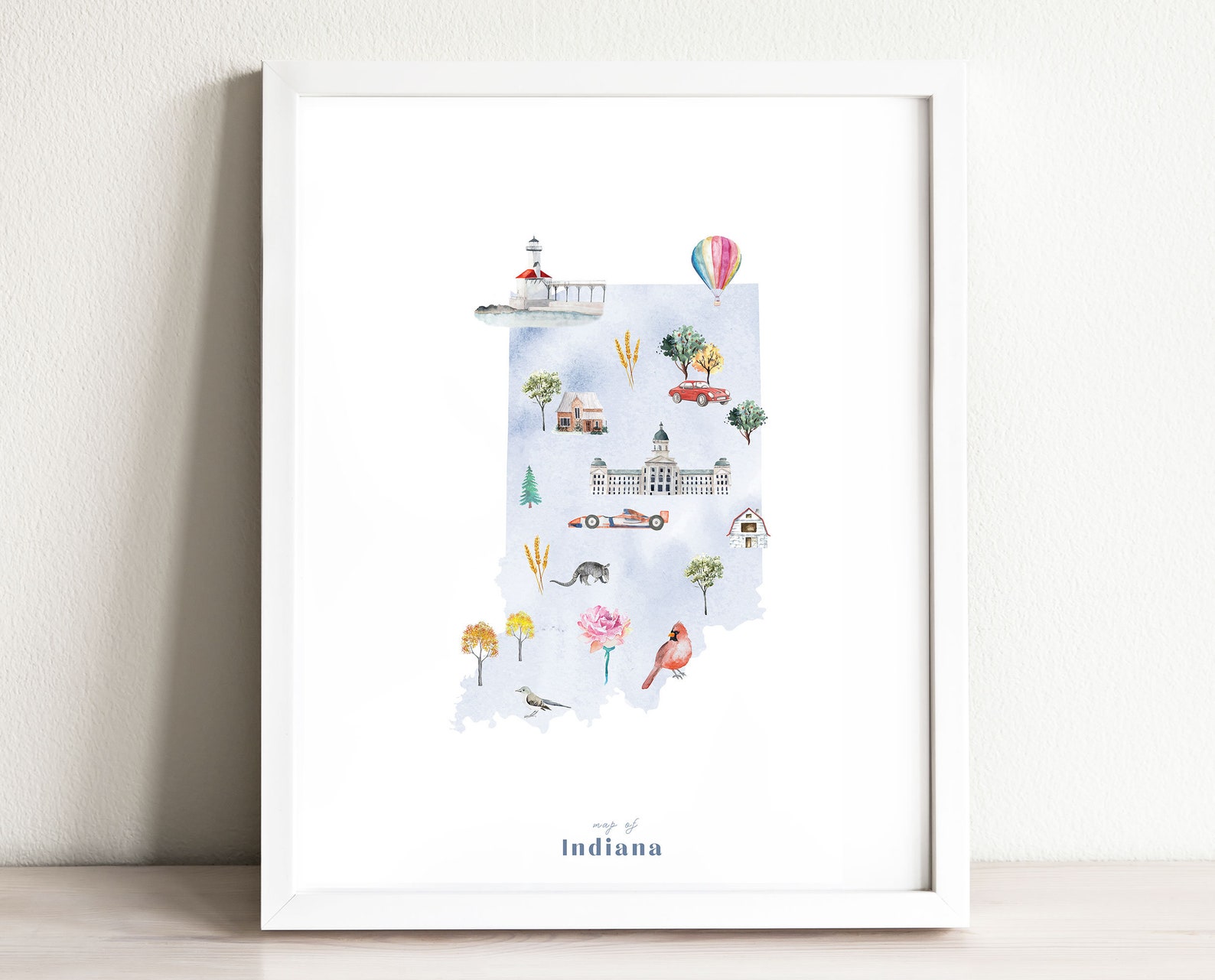 Indiana Illustrated State Map Wall Art Print Nursery Decor | Etsy