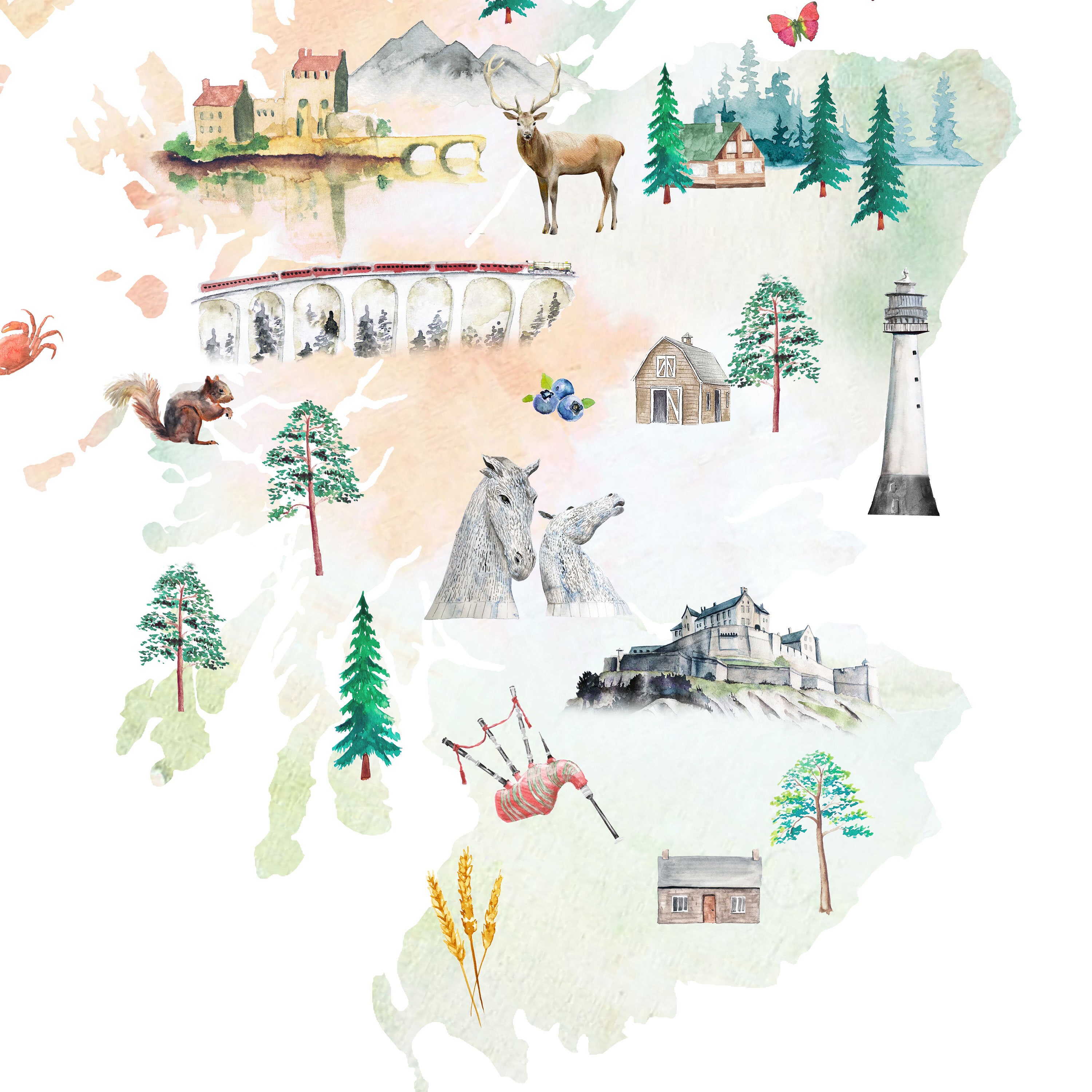 Scotland Illustrated Map Art Print Scotland Travel Decor | Etsy