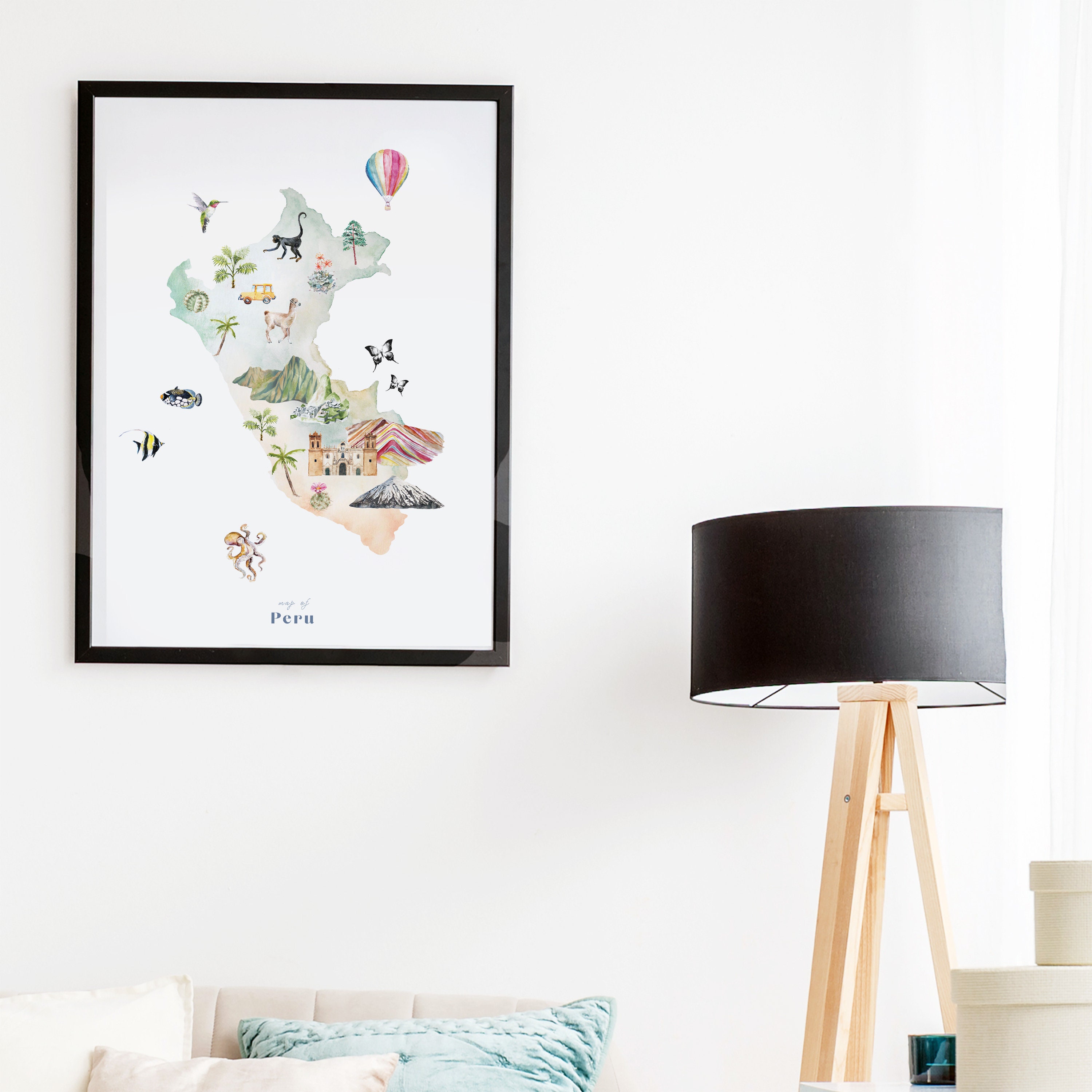 Peru Map Art Print Illustrated watercolor nursery decor | Etsy