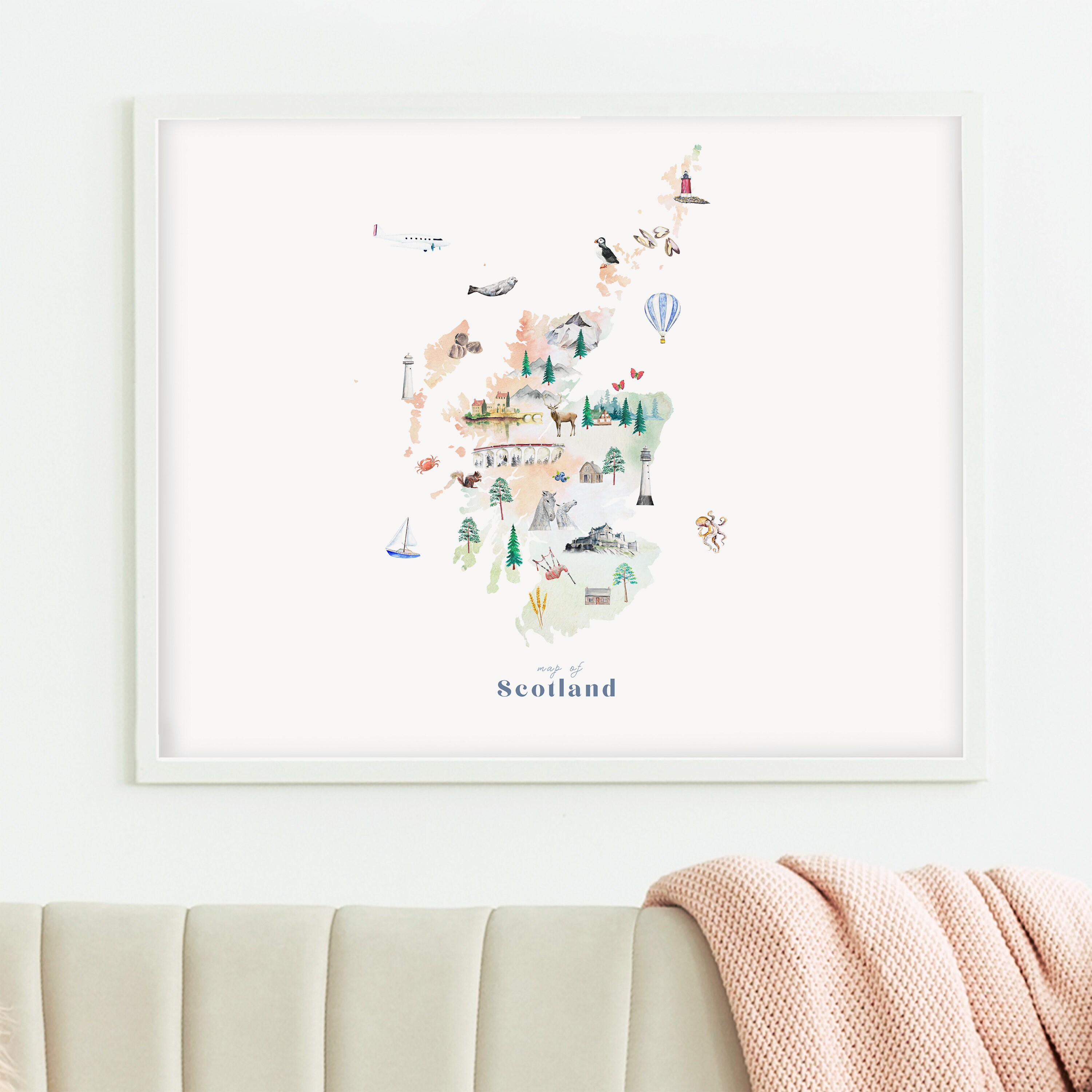 Scotland Illustrated Map Art Print Scotland Travel Decor | Etsy